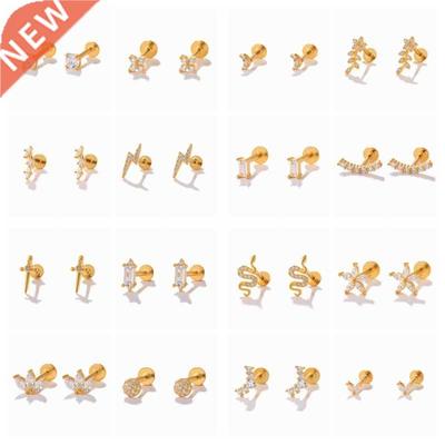CANNER 2pcs Cubic Zirconia Flat Back Piercing Cartilage 925