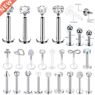 16g Stinless Steel Lip Lbret Piercing Crystl Bll Monroe