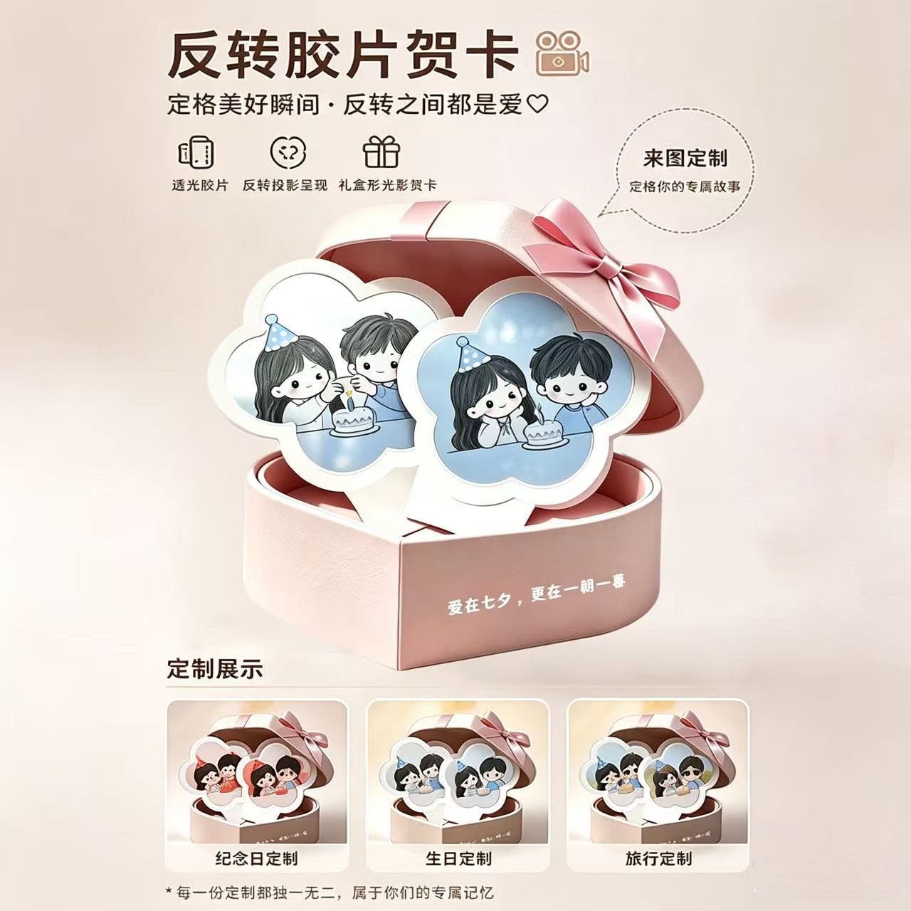 【来图定制】七夕光影胶片贺卡投影胶片反转胶片礼物DIY