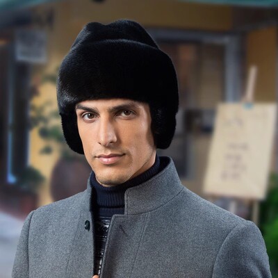 美国进口水貂毛皮草帽子男款时尚护耳保暖老头帽休闲整貂皮法士帽