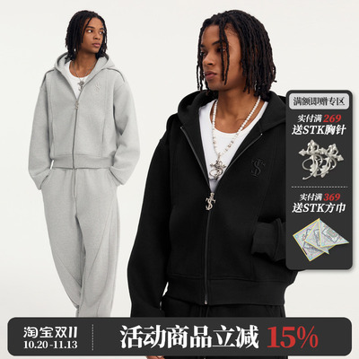 ASEN同款 STK SmallTown Kid弯刀飞片开衫连帽卫衣简约高级感剪裁