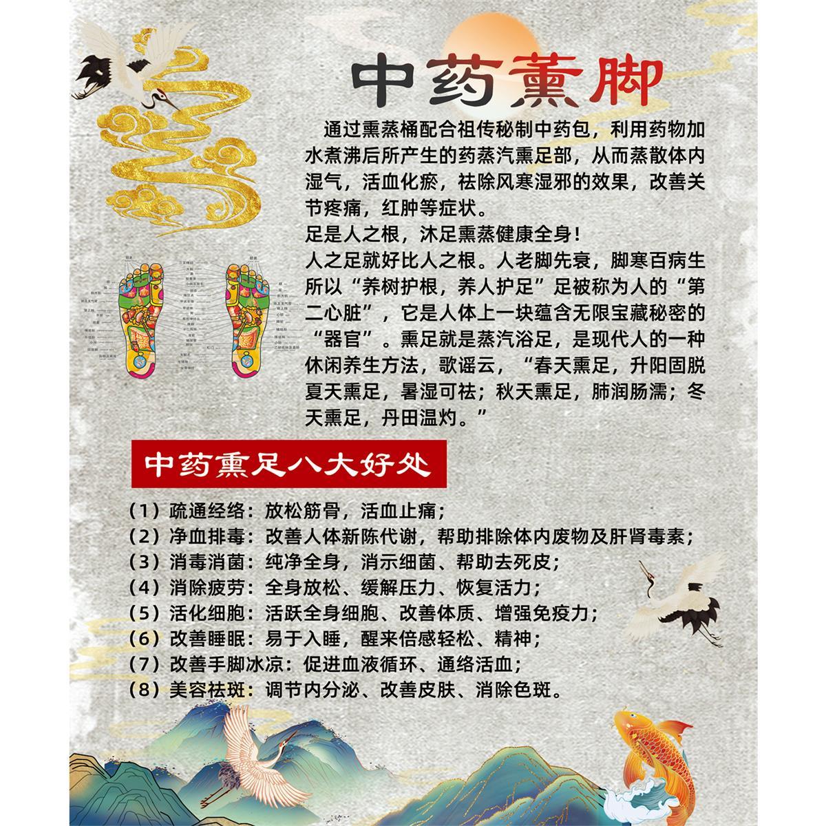 中药薰脚海报中医泡脚挂轴画中医养生馆理疗理疗店修脚足疗足浴图