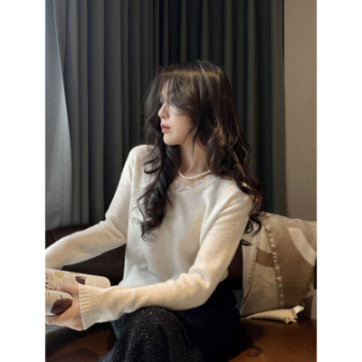 Sorrytin宽松蕾丝亮片羊绒毛衣