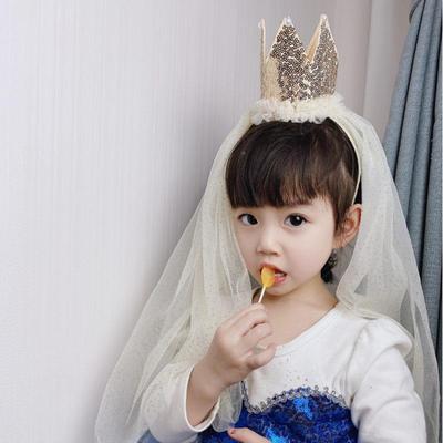 儿童亮片大皇冠花日童头纱宝宝饰生纱头箍女网童发箍发5头饰品