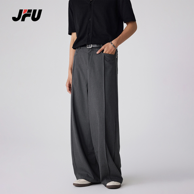 JFU莱赛尔宽松阔腿休闲西装裤