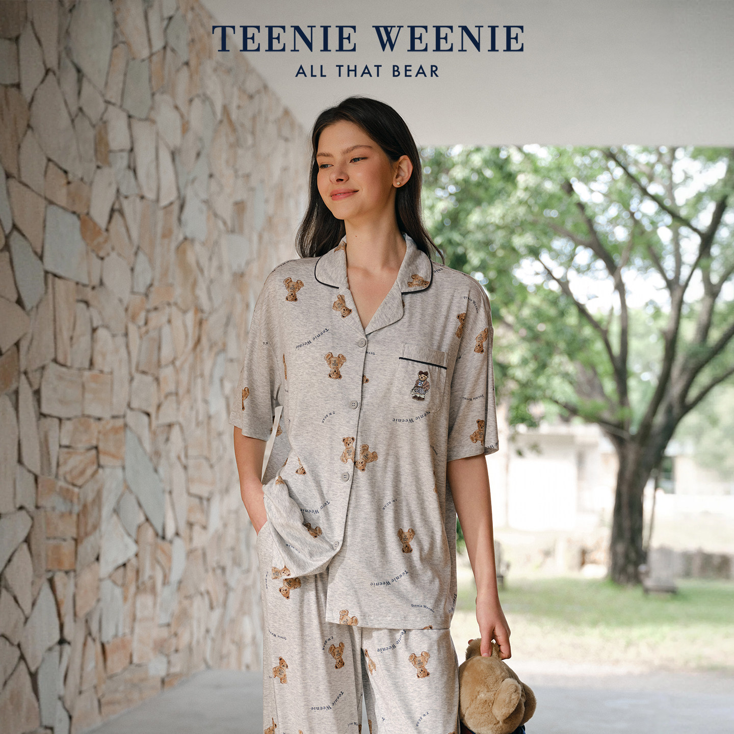 TeenieWeenie小熊睡衣女2026新款春夏小熊满印莱赛尔家居服套装女