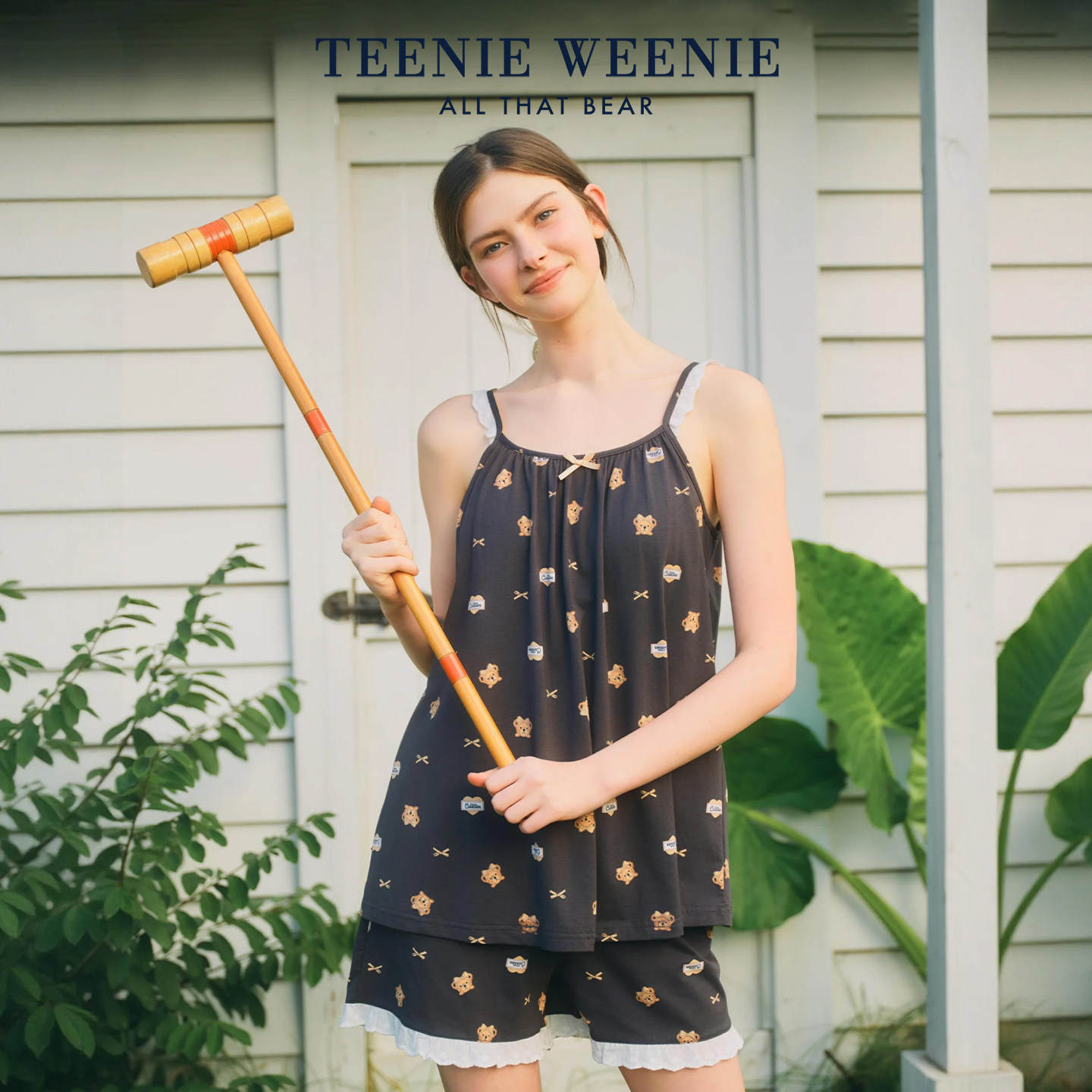 TeenieWeenie睡衣女款上衣2026新款夏季凉感带胸垫小熊满印家居服