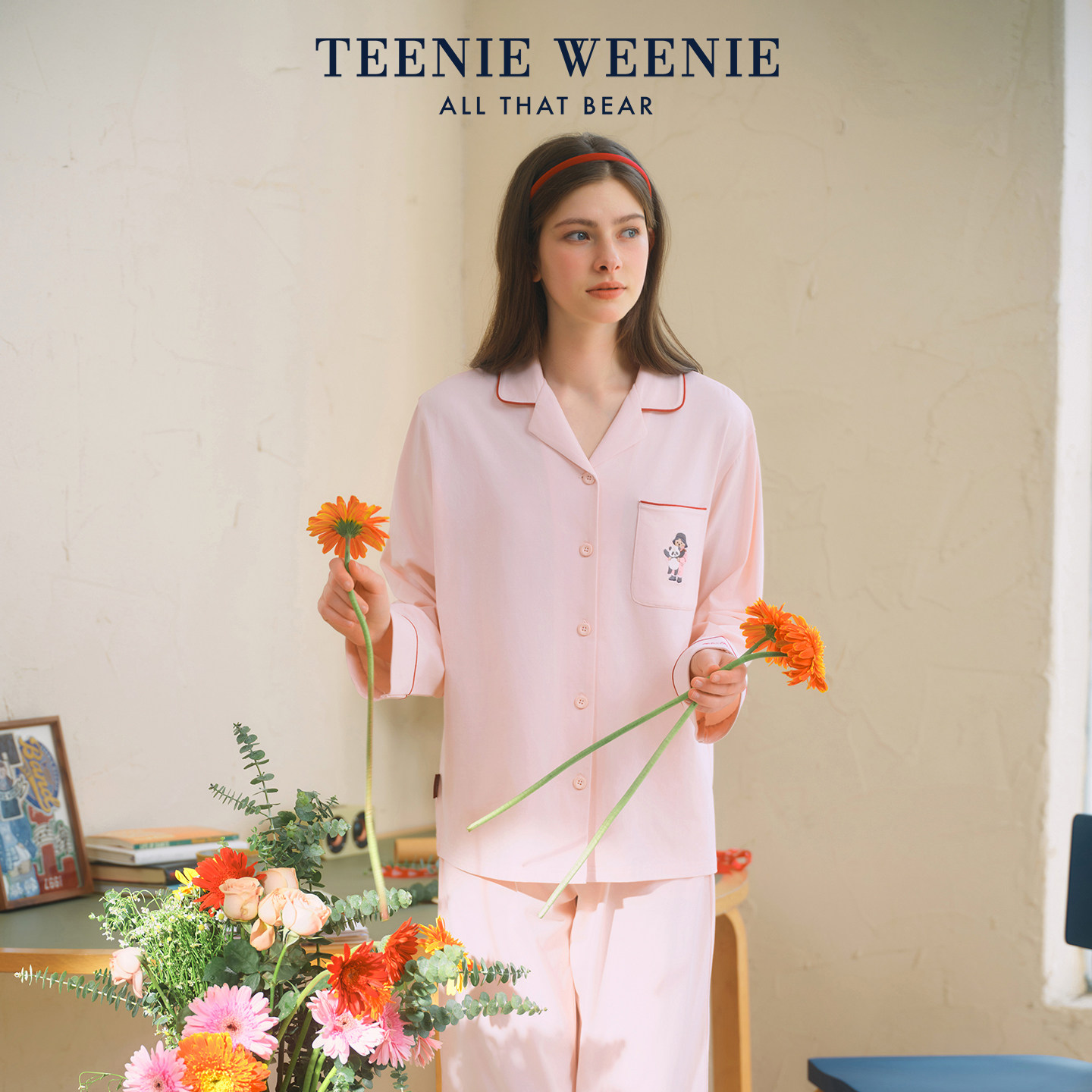 TeenieWeenie小熊睡衣女款2026新款纯棉上衣女长袖长裤休闲家居服
