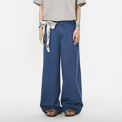 散养文化「谧蓝」直筒蓝色法工裤