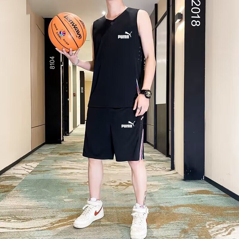 奥莱专柜男士夏季篮球服套装无袖运动背心短裤速干透气青年两件套