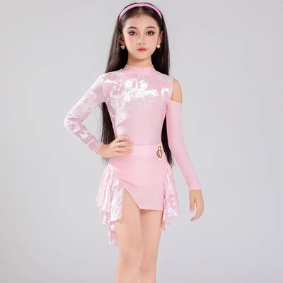 春季女童拉丁高领长袖上衣包臀裙