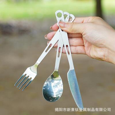 xhy纯钛刀叉家用勺纯钛餐具户外露营钛用厨具三件套钛餐合金便品