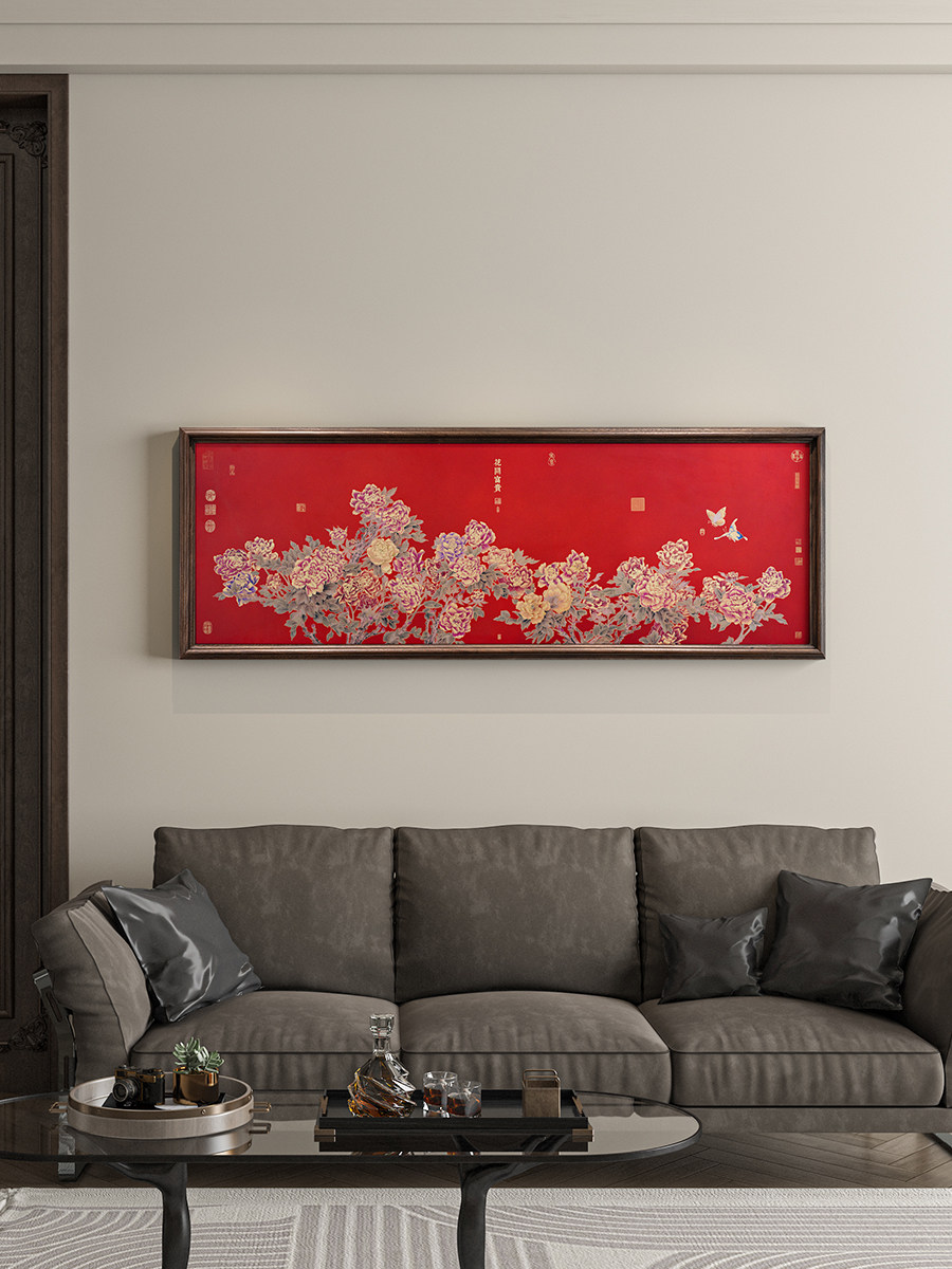 客厅装饰画厅沙发背景墙壁画牡丹挂画大气中国画新中国风实木铜雕