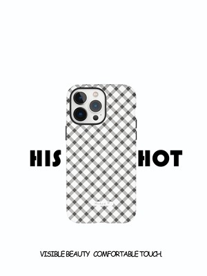 Hishot | 黑白格圆边韩国菲林适用于苹果iphone14/13proMax全包简约防摔时尚情侣ins风秋冬手感好韩系保护壳