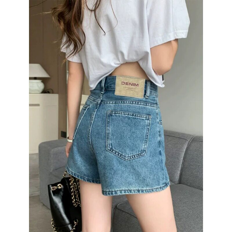 高腰牛仔短裤女夏季新款胖MM大码宽松显瘦梨形身材阔腿a字热裤女