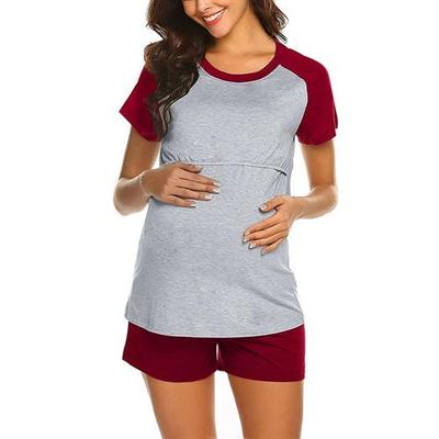 Maternity Round Clothes Nursing Shorts Neck Set Sleeve Home