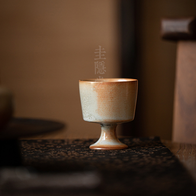 圭隐堂志野烧日式粗陶高足茶杯