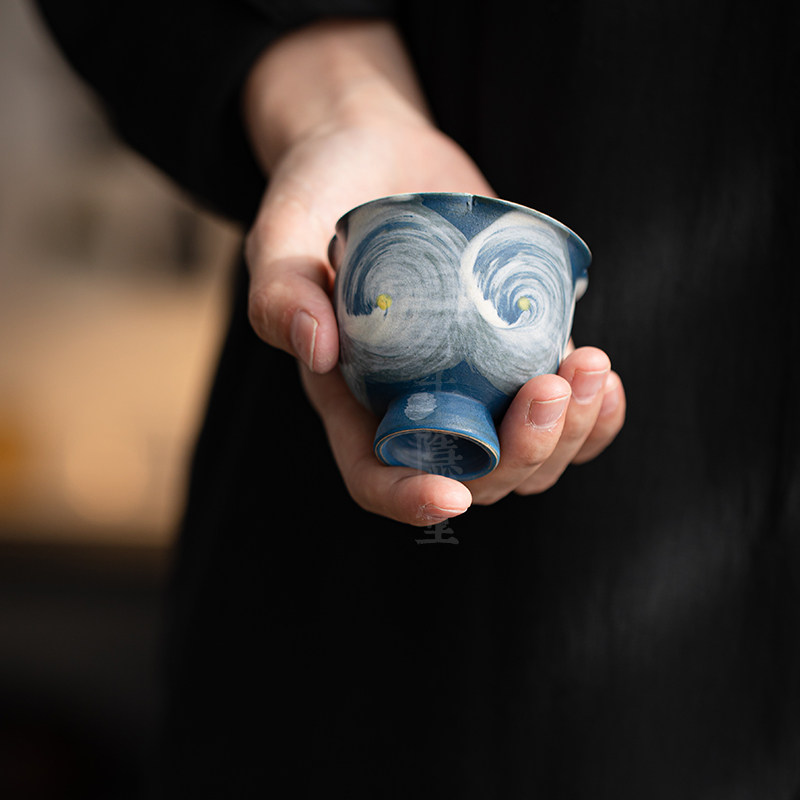 圭隐堂牧渔纯手工茶杯景德镇手绘粉引主人杯家用个人单杯品茗杯子