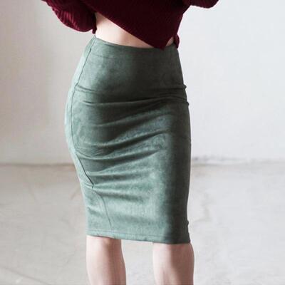deerskin skirt slim solid slit high hip-wrapped color skirt