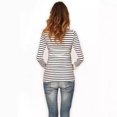Clothes Sleeve Long Striped Womens T-shirt Nursing