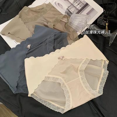 pearlescent mid-waist pants women satin for briefs elastic