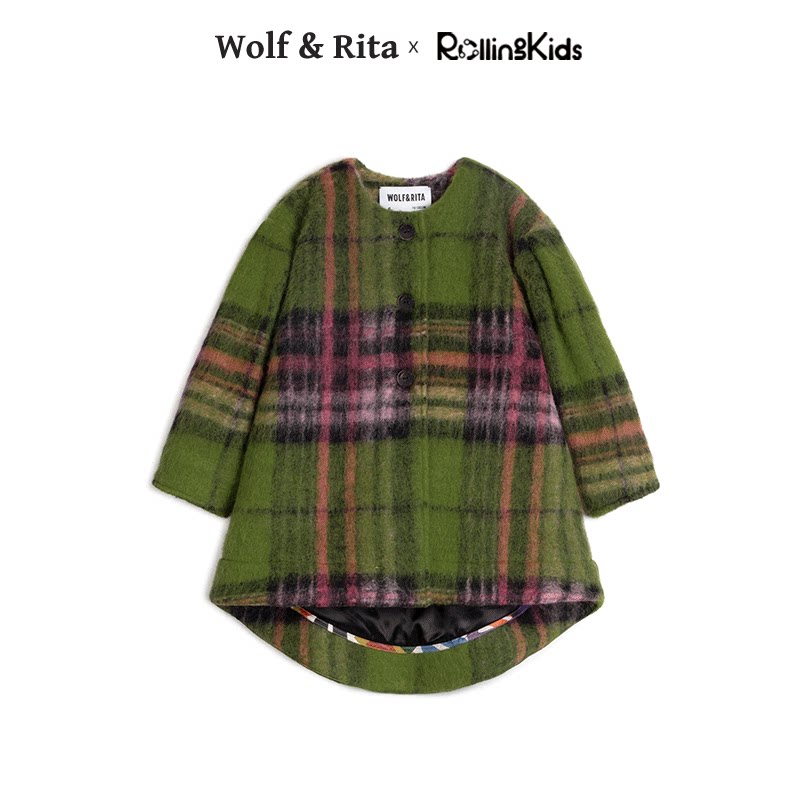 Wolf & Rita 儿童圆领棉外套绿色格纹复古上衣秋冬丨RollingKids