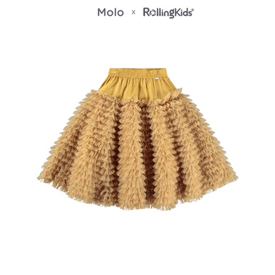 Molo 甜美网纱蛋糕半身裙女童松紧腰蓬蓬裙焦糖色丨RollingKids