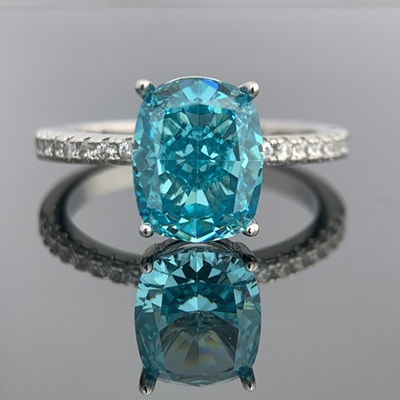 正品浮爪款 精工厚镀18K金 帕拉伊巴 坦桑蓝 雷迪恩冰花切割戒指