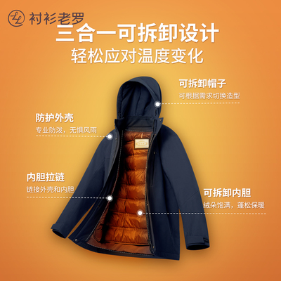 衬衫老罗白鹅绒连帽羽绒服