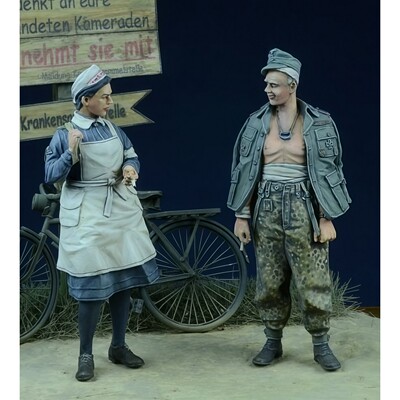 源模居GK 1/35树脂模型 德国护士和受伤士兵 手办白模 1429R