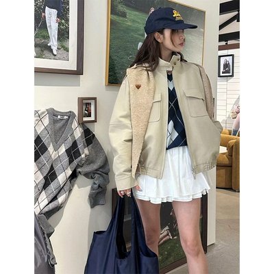 现货 休闲宽松立领夹克套装女2025春季高级感百褶裙两件套gro*e