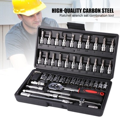 46pcs Socket Wrench Tool Set Ratchet Spanner Multi function