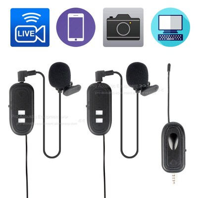 2 x Lavalier Wireless Microphone System Headset Lapel Tie C