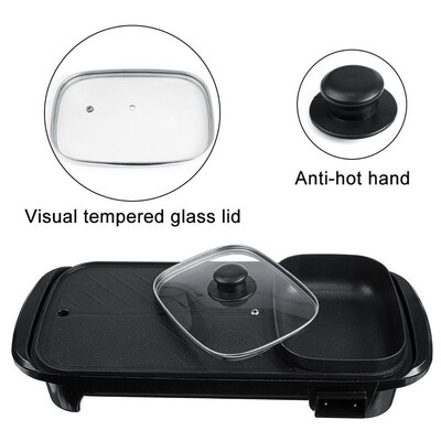 2in1 Electric Griddles Hot Pot Non-stick Electric Grill Indo