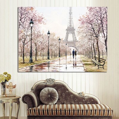 Romantic City Couple Paris Eiffel Tower Landscape Abstract