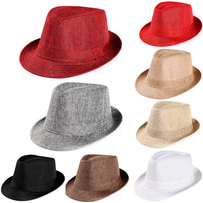 Women Men Straw Hat Summer Sun Hats Unisex Trilby Gangster