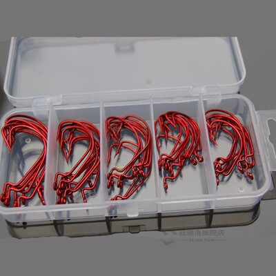 *Red fishing hook 50 Pcs fishing hooks 1# 2# 1/0# 2/0# 3/0#