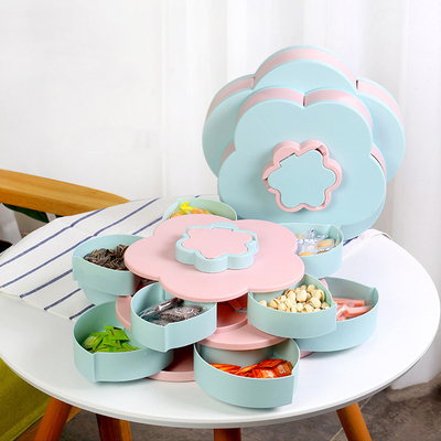 Two-deck Rotating Petal-Shape Candy Box Snack Nut Box Dried
