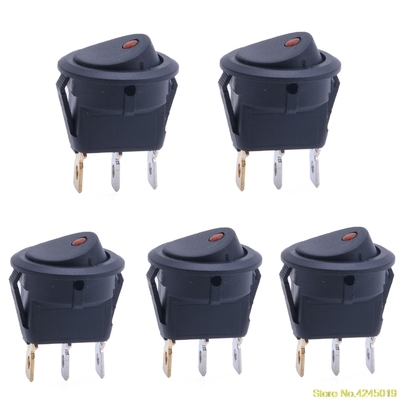 5Pcs voiture 12V Rocker Round Dot Boat Red LED Light Bascule