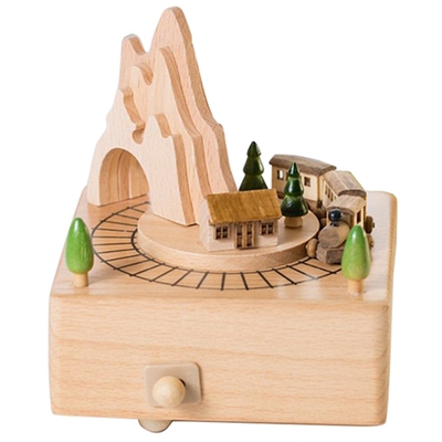 Hot Wooden Musical Box Featuring Mountain Tunnel With Small