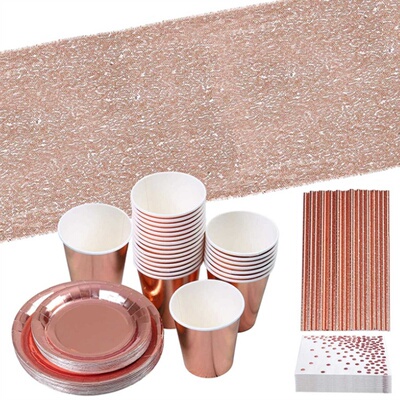 Hot 146 Pcs Rose Gold Dot Party Tableware Paper Plates and