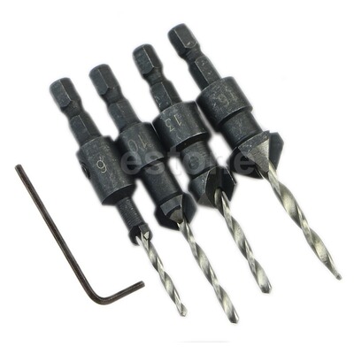4pcs Carpentry Countersink Drill Bit Set Woodworking + Hex S