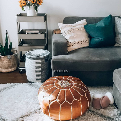Moroccan Living Room Stool Leather Pier Handmade