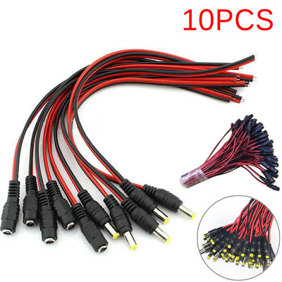 10PCS 5.5x2.1mm Pigtail Male Female Cable Plug for CCTV Came