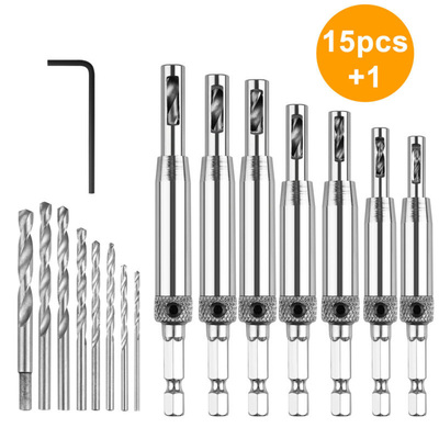 15pcs Self Centering Hinge Hardware Drill Bit Set Hole Guide
