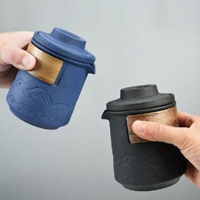 Japanese ceramic teapots with 3 cups relief mountain