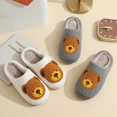 Comfortable bear head cute warm cotton slippers couple men a