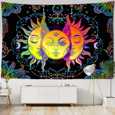 White Black Colorful Sun Moon Mandala Tapestry Wall Hanging
