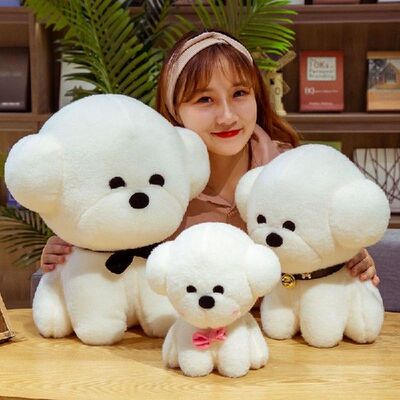 Cute Plushie Little White Dogs Doll Toy Cuddly Green Shoots