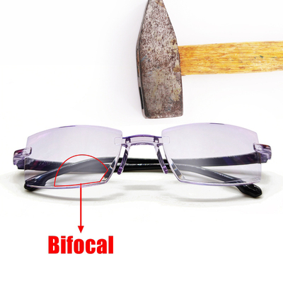 Men Women Rimless Reading Glasses Bifocal Far Near Anti Blu